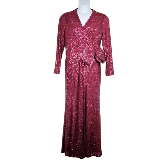 Eliza J | Dresses | Eliza J Womens Long Sleeve Ruby Red Sequin Surplice ...